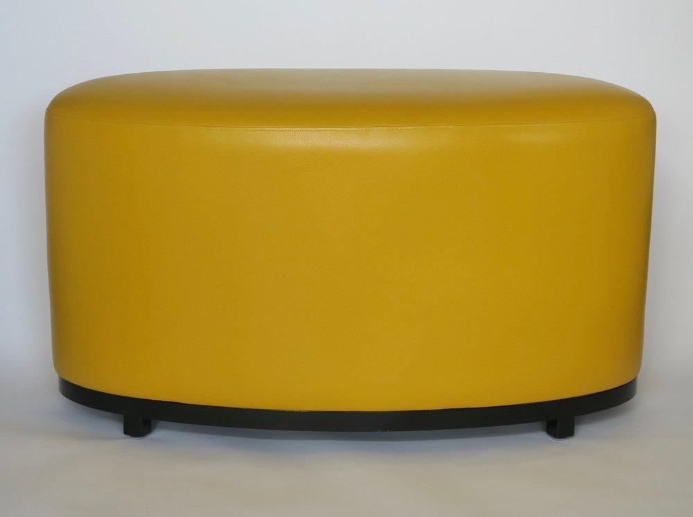 Large Oval Full-Grained Leather Ottoman for sale at Pamono