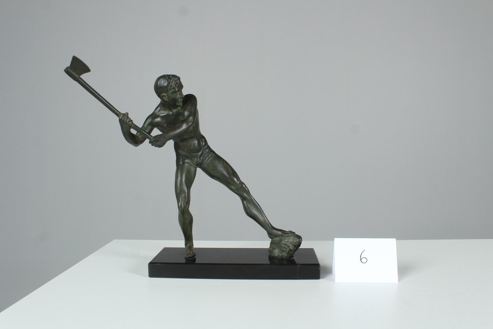 Early 20th Century Bronze of Woodsman with Axe, 1920s for sale at Pamono