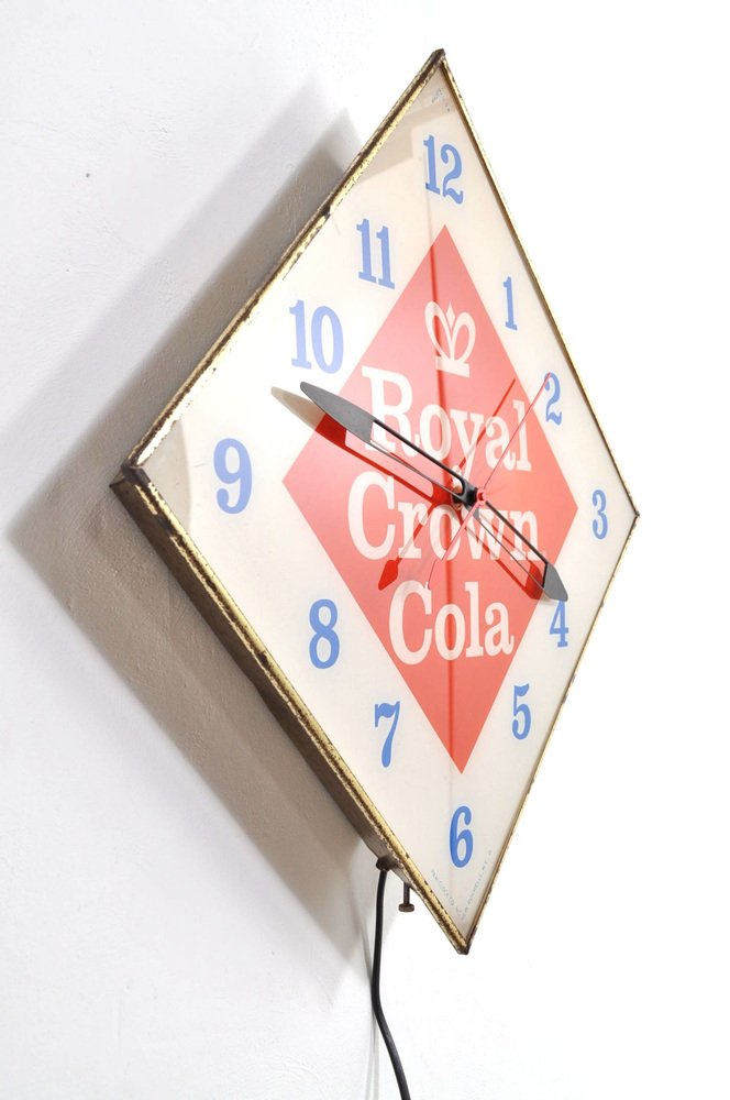 Vintage Cola Clock with Lighting from Royal Crown, 1960s for sale at Pamono