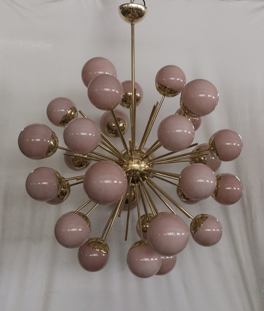 Mid-Century Sputnik Spherical Pink Glass & Brass Chandelier, 2000s for ...
