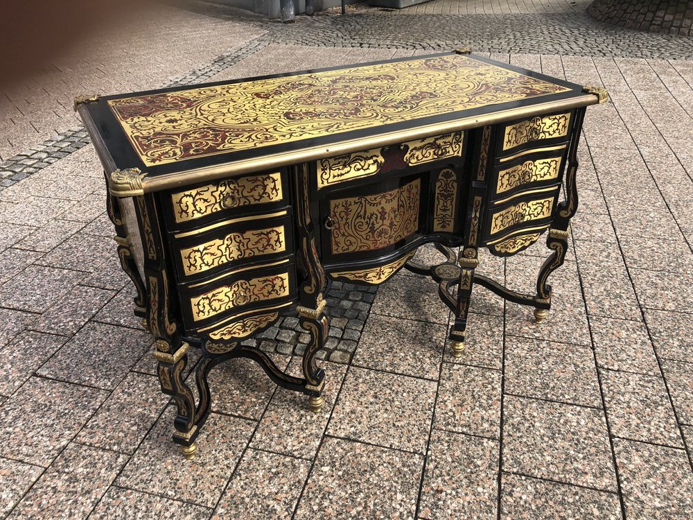 French Baroque Desk with Brass Inserts, 1920s for sale at Pamono
