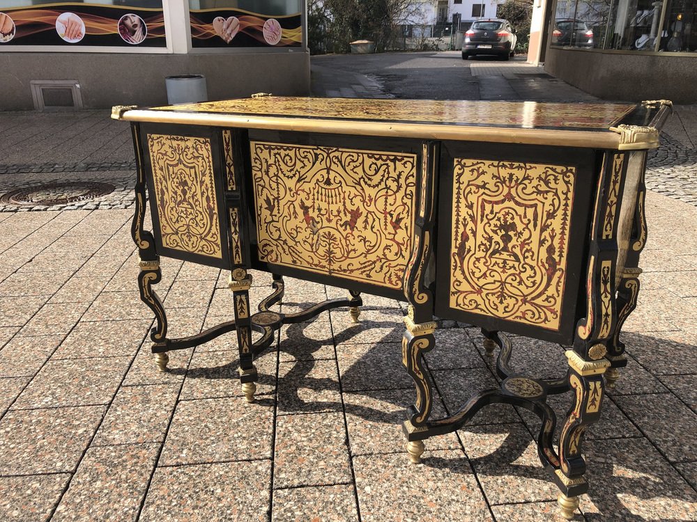 French Baroque Desk with Brass Inserts, 1920s for sale at Pamono