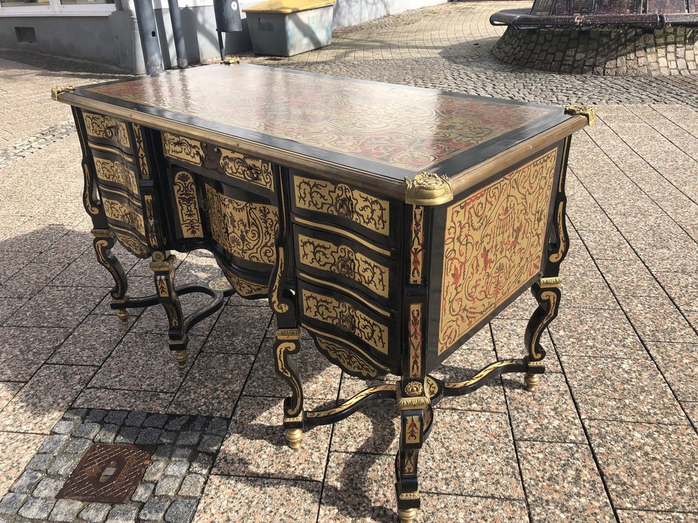 French Baroque Desk with Brass Inserts, 1920s for sale at Pamono