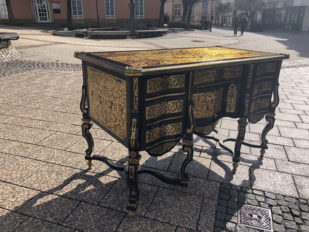 French Baroque Desk with Brass Inserts, 1920s for sale at Pamono
