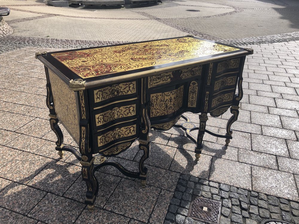 French Baroque Desk with Brass Inserts, 1920s for sale at Pamono
