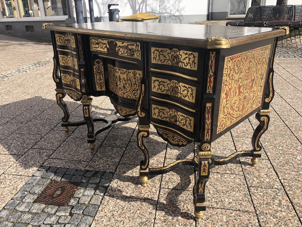 French Baroque Desk with Brass Inserts, 1920s for sale at Pamono