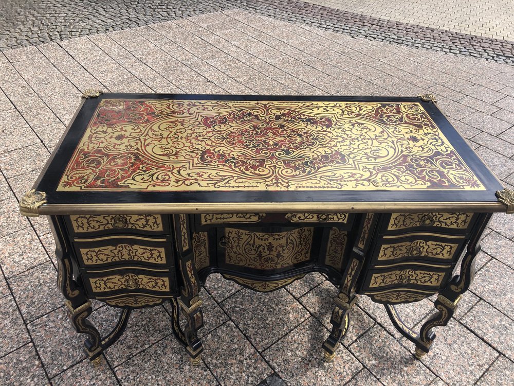 French Baroque Desk with Brass Inserts, 1920s for sale at Pamono
