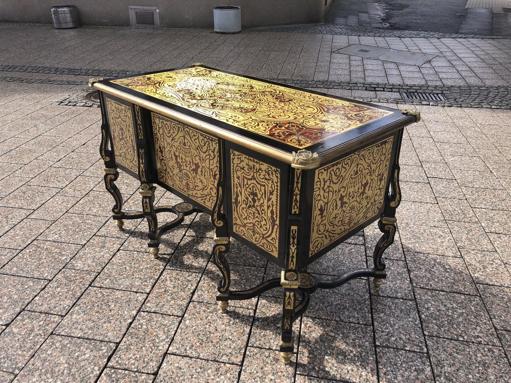 French Baroque Desk with Brass Inserts, 1920s for sale at Pamono