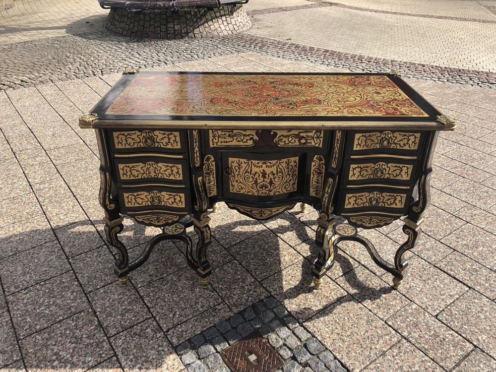 French Baroque Desk with Brass Inserts, 1920s for sale at Pamono