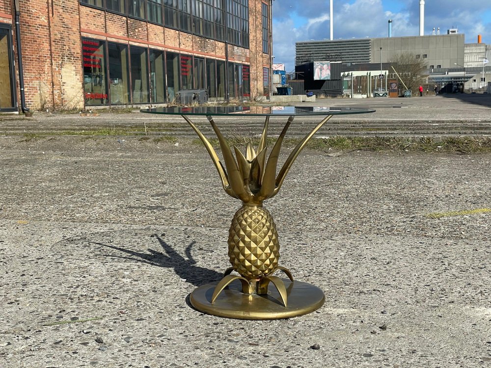 French Hollywood Regency Pineapple Side Table in Brass, 1970s for sale at Pamono