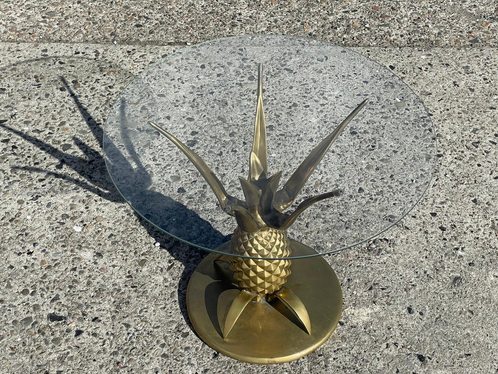 French Hollywood Regency Pineapple Side Table in Brass, 1970s for sale at Pamono