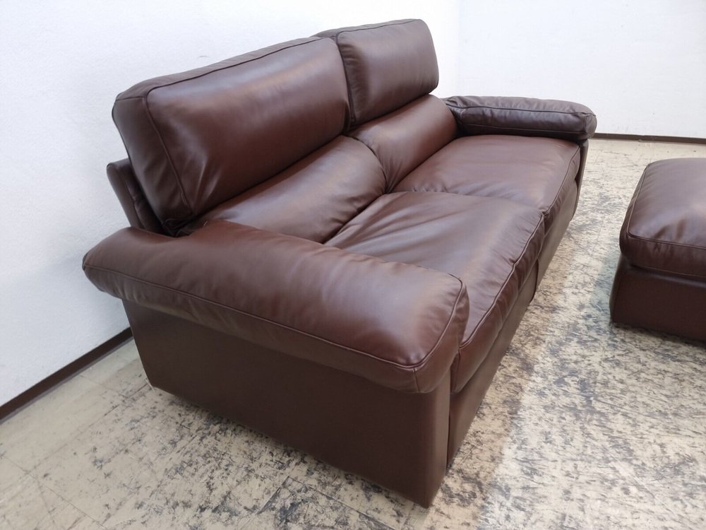 Set of Sofa and Stool in Leather by Tito Agnoli for Poltrona Frau for ...