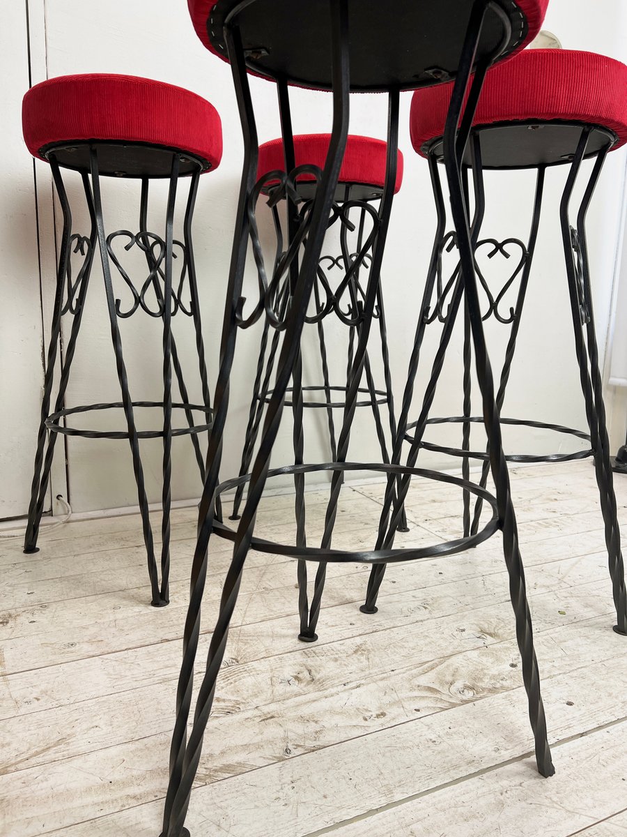 Mid-Century Brutalist Style Wrought Iron Bar Stools, 1960s, Set of 4 ...