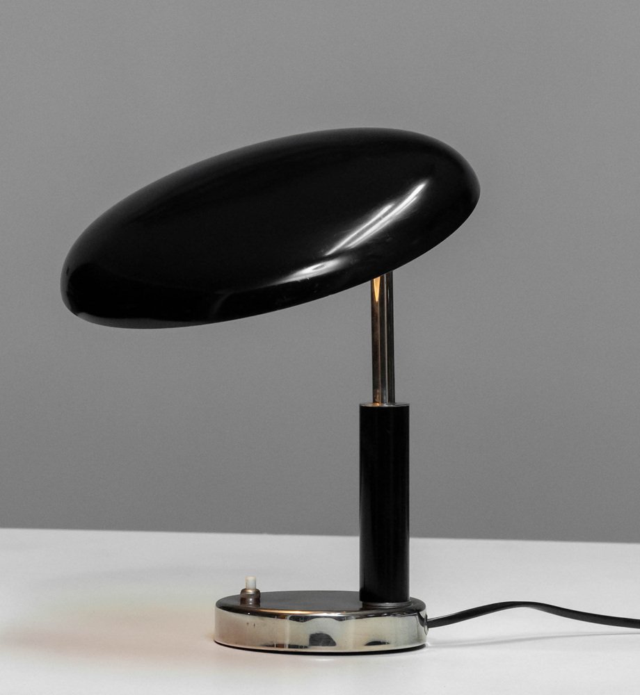 Art Deco Desk Lamp in Chrome with Fixed Tilted Black Lacquered Shade ...