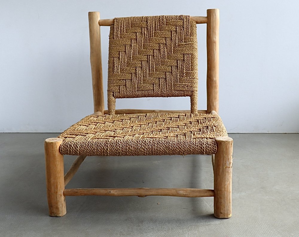 Sisal Rope and Ash Wood Low Lounge Chair from Audoux & Minet, 1950s for ...
