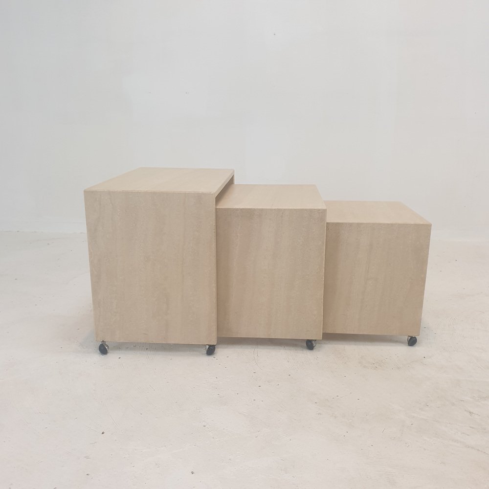 Italian Travertine Nesting Tables, 1980s, Set of 3 for sale at Pamono