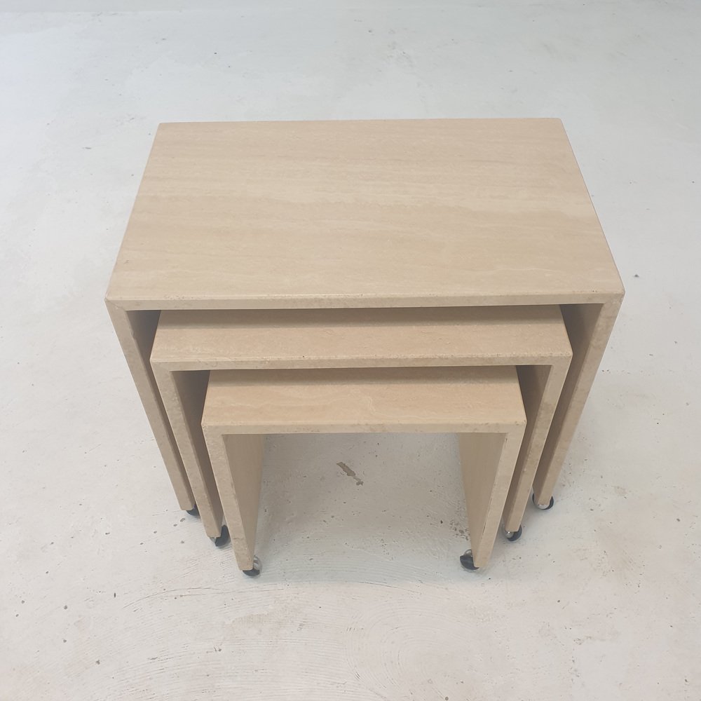 Italian Travertine Nesting Tables, 1980s, Set of 3 for sale at Pamono