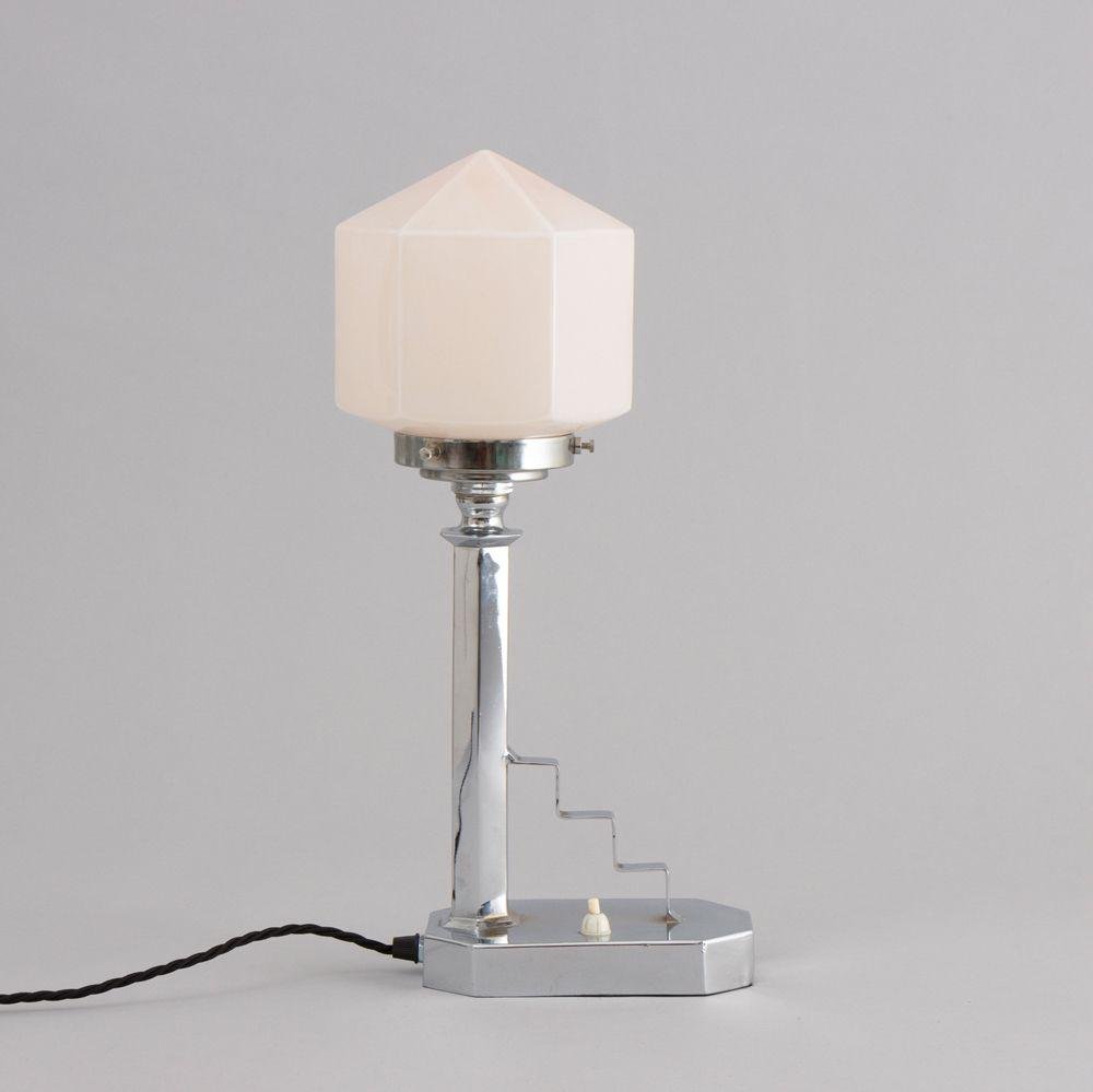 British Art Deco Table Lamp on Chrome Base with Pyramid Shade, 1930 for ...
