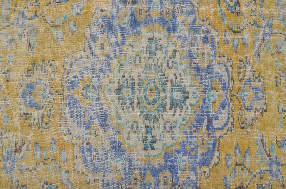 Vintage Modern Yellow & Blue Area Rug for sale at Pamono