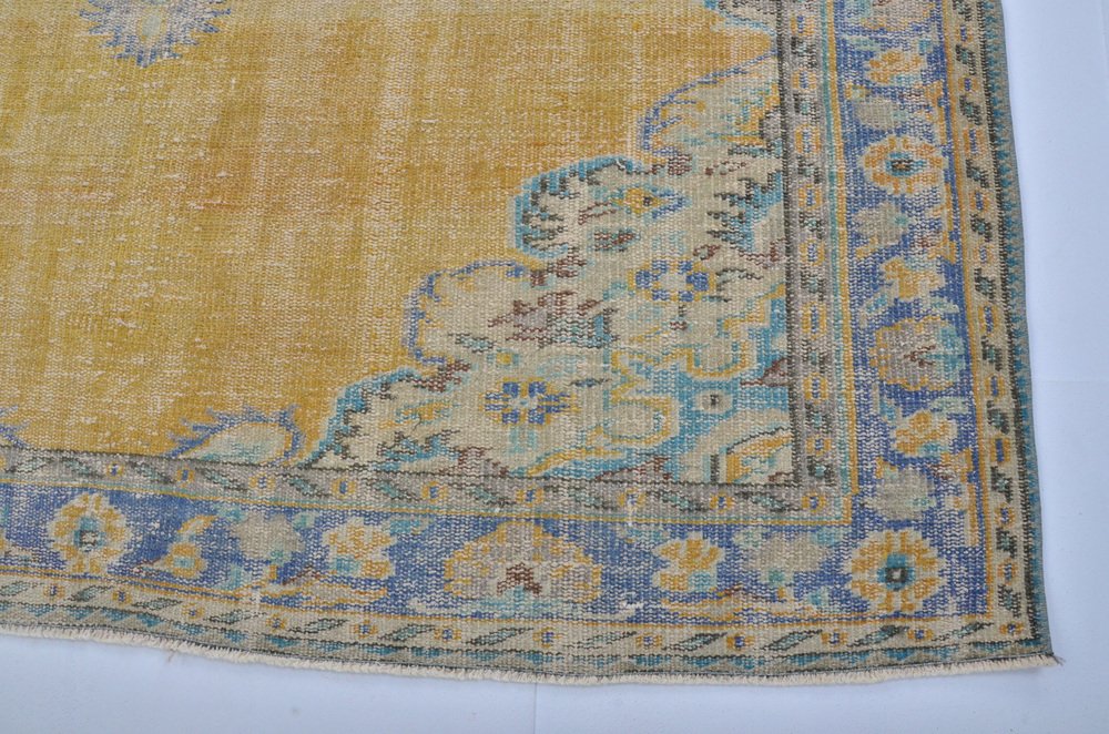 Vintage Modern Yellow & Blue Area Rug for sale at Pamono