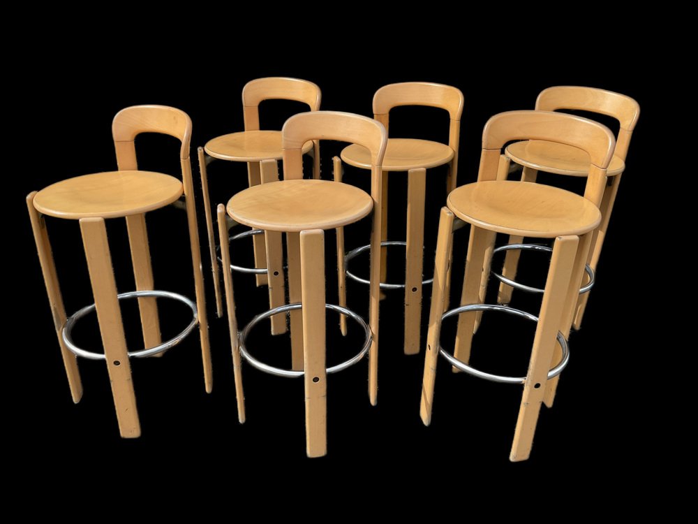 Skandinavische Barhocker von Bruno Rey für Dietiker, 1970, 6er Set bei Pamono kaufen