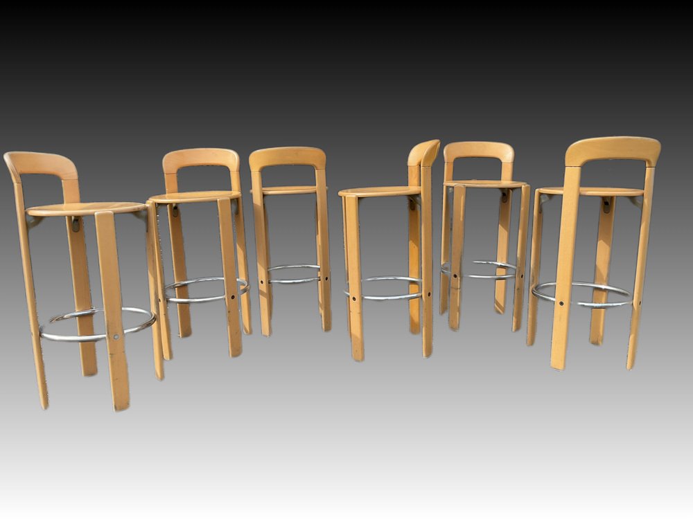 Skandinavische Barhocker von Bruno Rey für Dietiker, 1970, 6er Set bei Pamono kaufen
