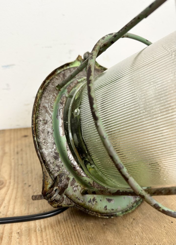 Industrial Soviet Bunker Green Pendant Light with Iron Grid, 1960s for ...