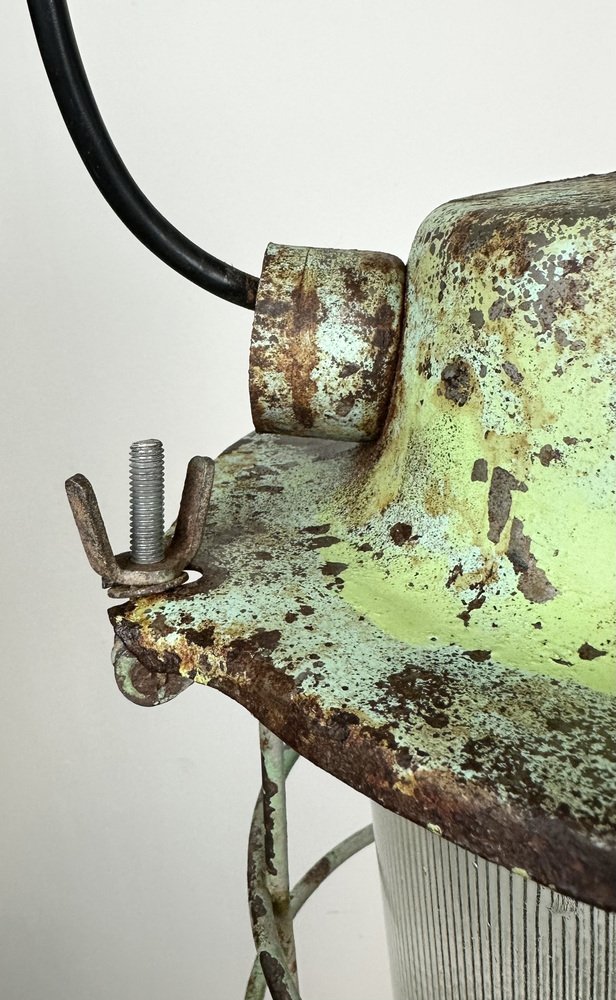 Industrial Soviet Bunker Green Pendant Light with Iron Grid, 1960s for ...