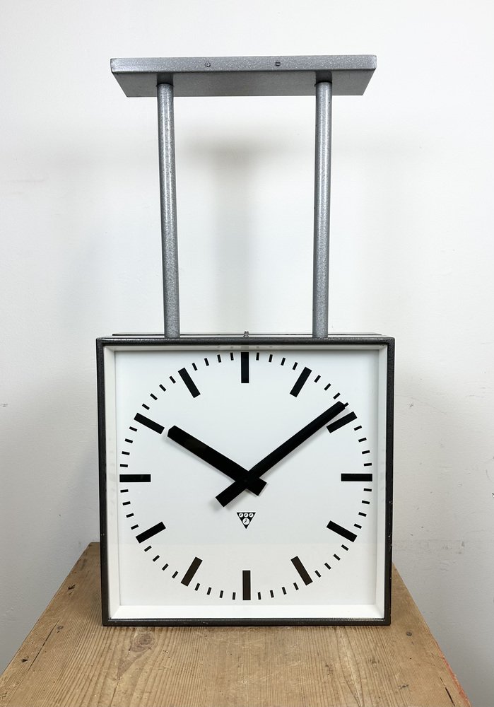Large Industrial Square Double Sided Factory Ceiling Clock from ...