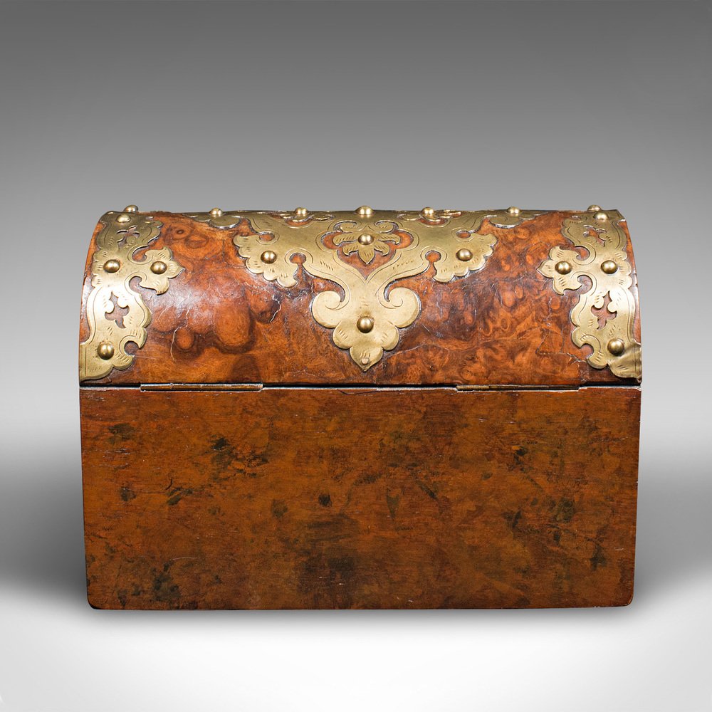 Victorian English Domed Top Caddy Keepsake Box in Burr Walnut & Brass ...
