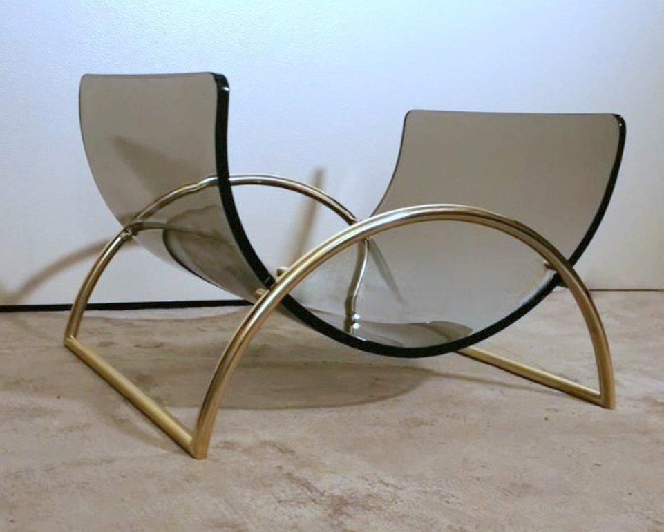 Smoked Crystal and Brass Magazine Rack attributed to Gallotti & Radice ...
