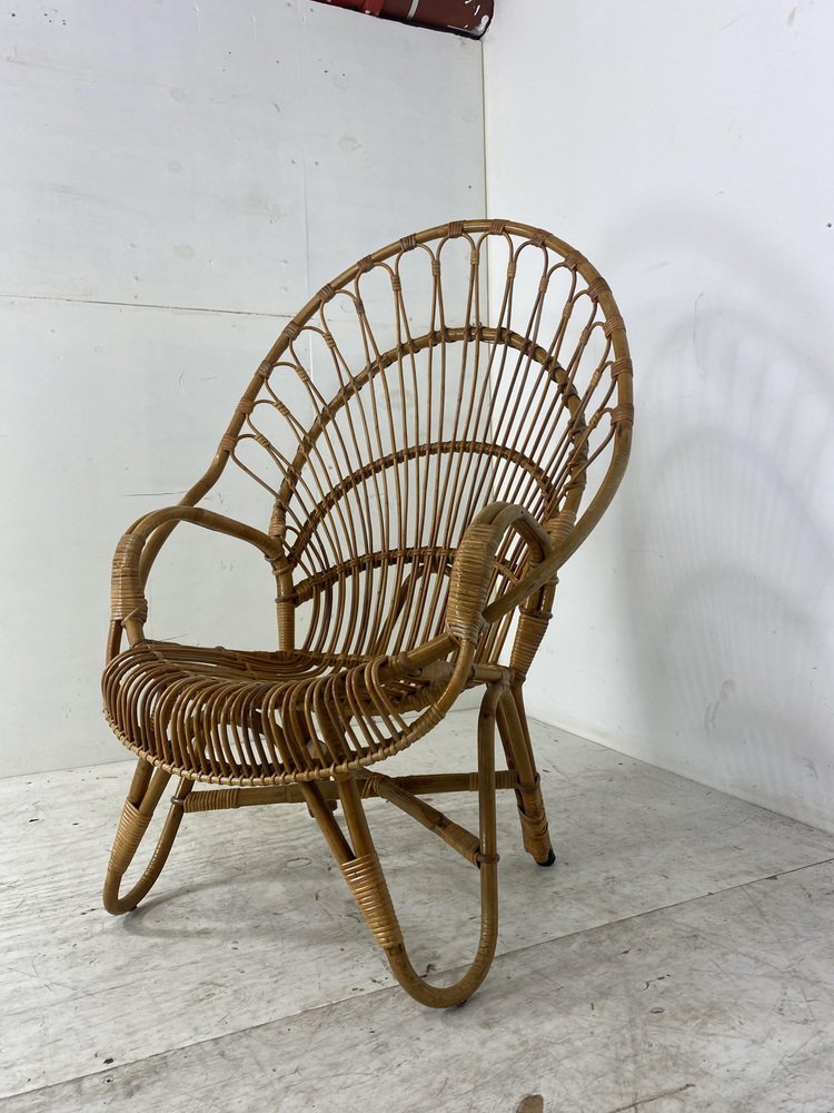 Mid Century Rattan And Bamboo Peacock Lounge Chair Attributed To Rohé