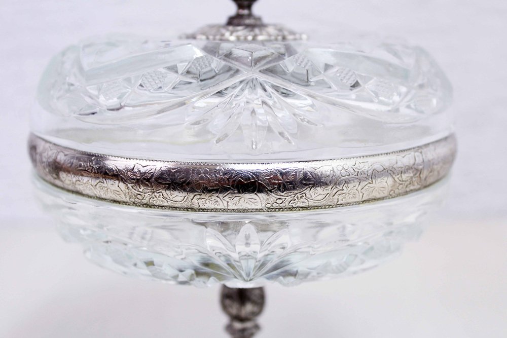 Crystal and Silver Metal Box, 1950s for sale at Pamono