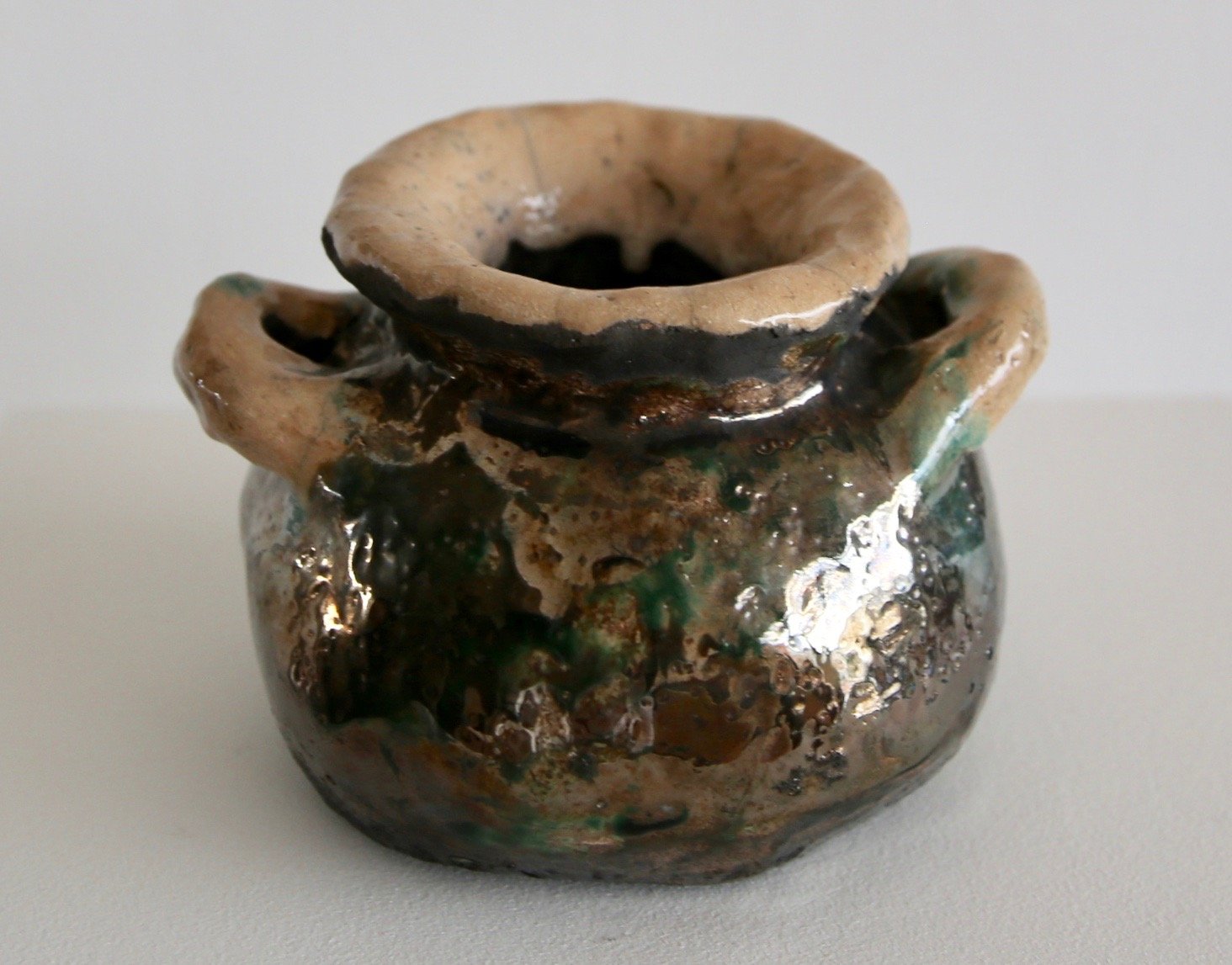 Japanese Raku Metal & Enameled Ceramic Vase, 1980s for sale at Pamono
