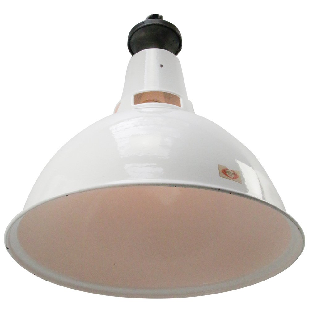 Weiße industrielle Vintage Emaille Hängelampe von Benjamin, UK bei ...
