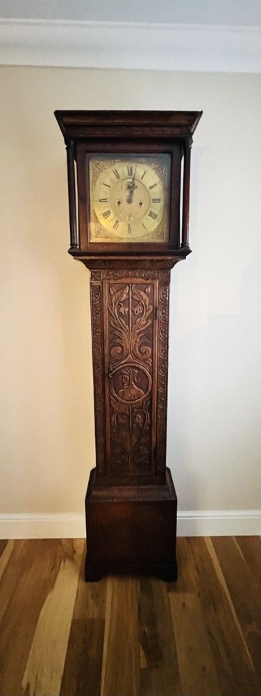 Antique George III Quality Carved Oak & Brass Face Longcase Clock, 1880s for sale at Pamono