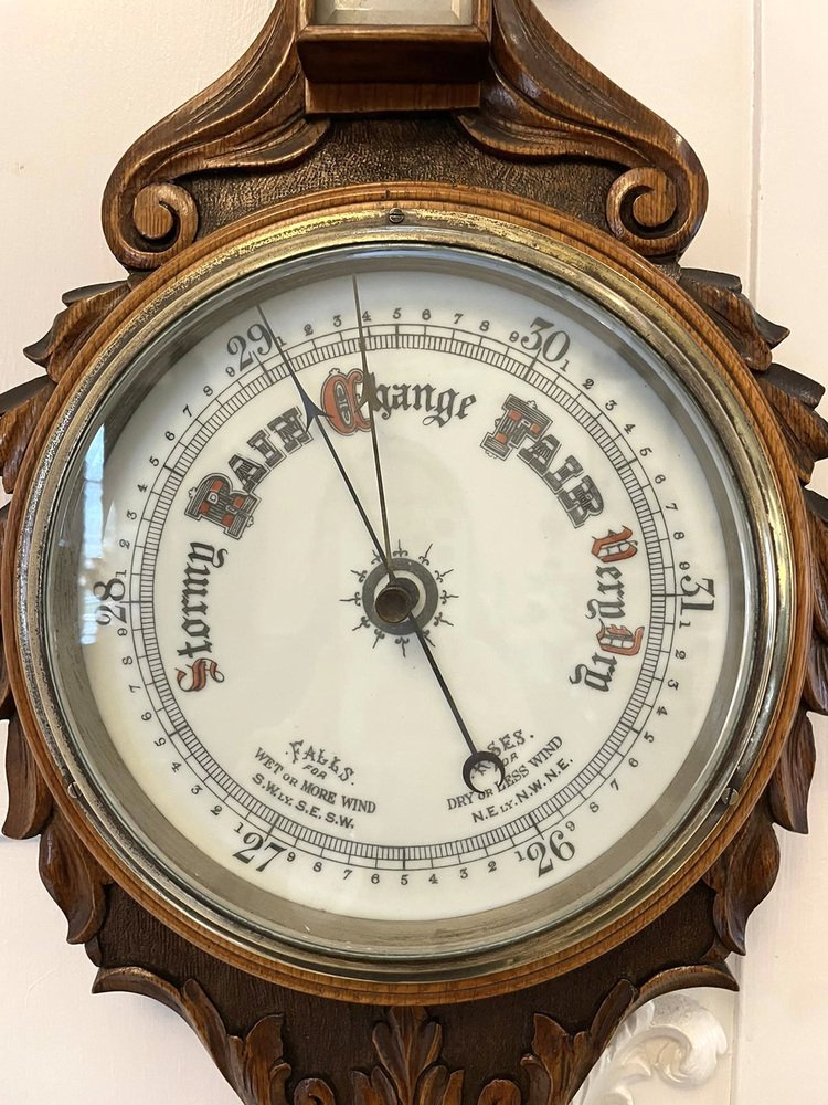 Victorian Carved Oak Banjo Barometer, 1880s for sale at Pamono