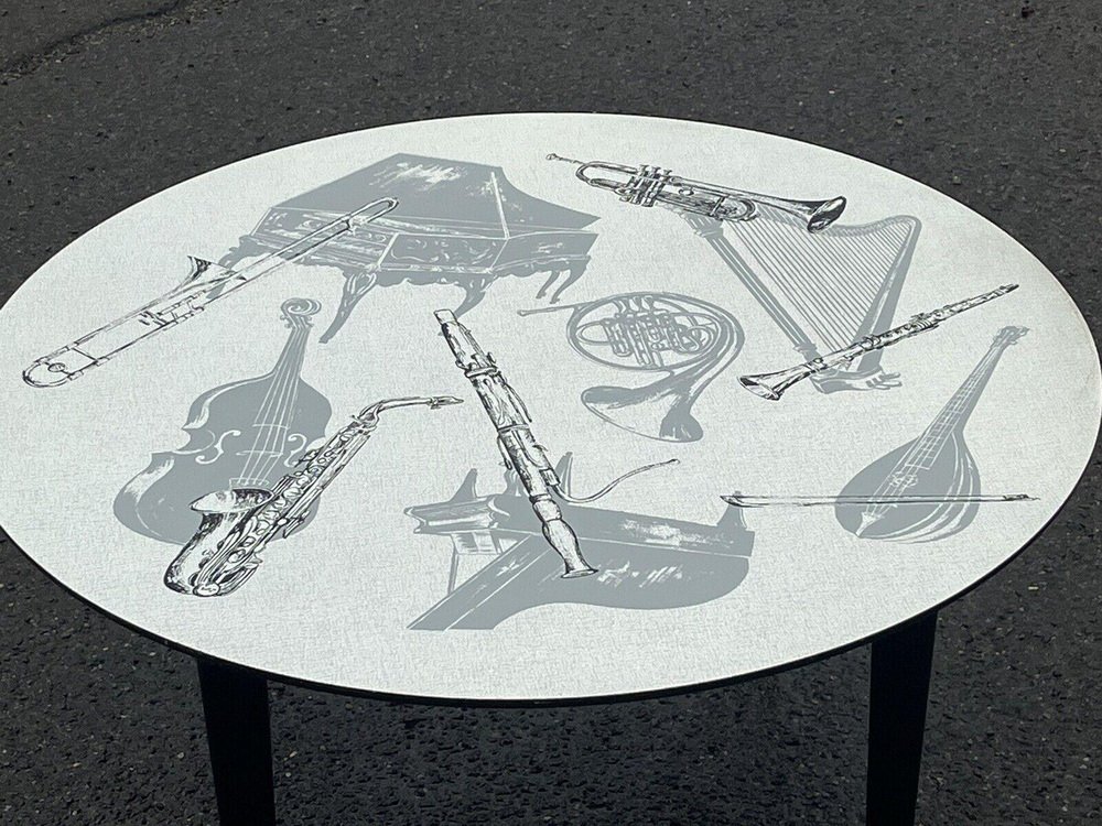 Vintage Coffee Table with Musical Instruments Engravings, 1960s for ...