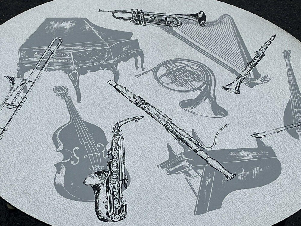 Vintage Coffee Table with Musical Instruments Engravings, 1960s for ...