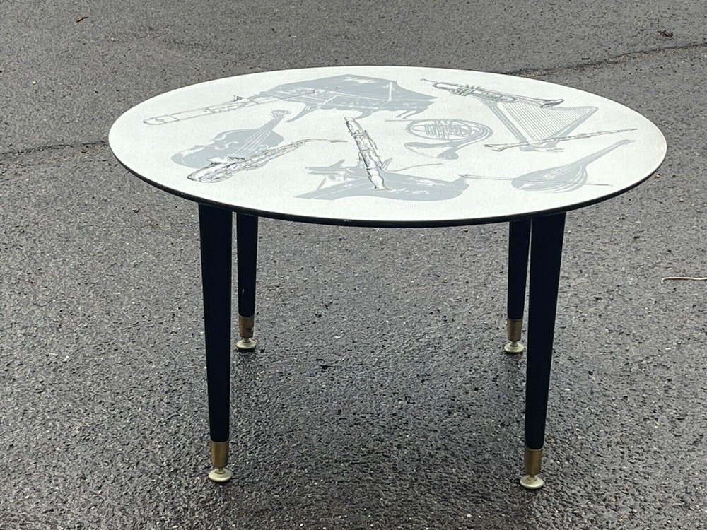 Vintage Coffee Table with Musical Instruments Engravings, 1960s for ...