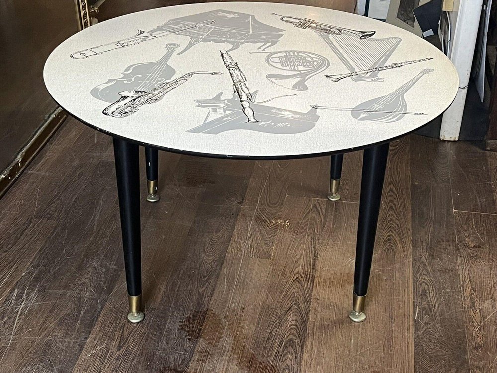Vintage Coffee Table with Musical Instruments Engravings, 1960s for ...