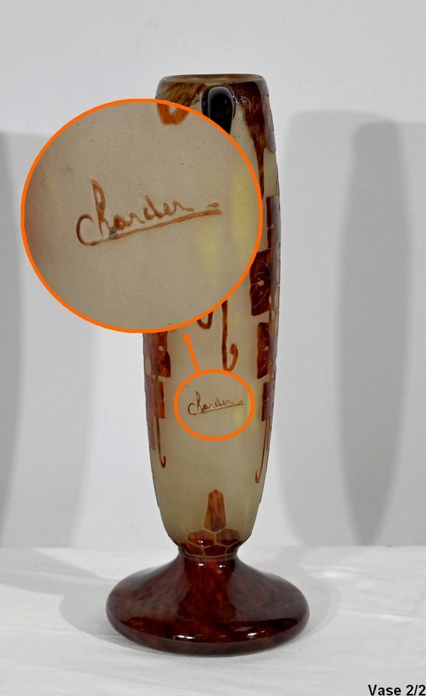 Art Deco French Glass Vases by Charder, 1927, Set of 2 for sale at Pamono