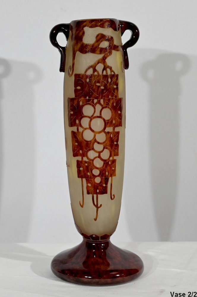 Art Deco French Glass Vases by Charder, 1927, Set of 2 for sale at Pamono