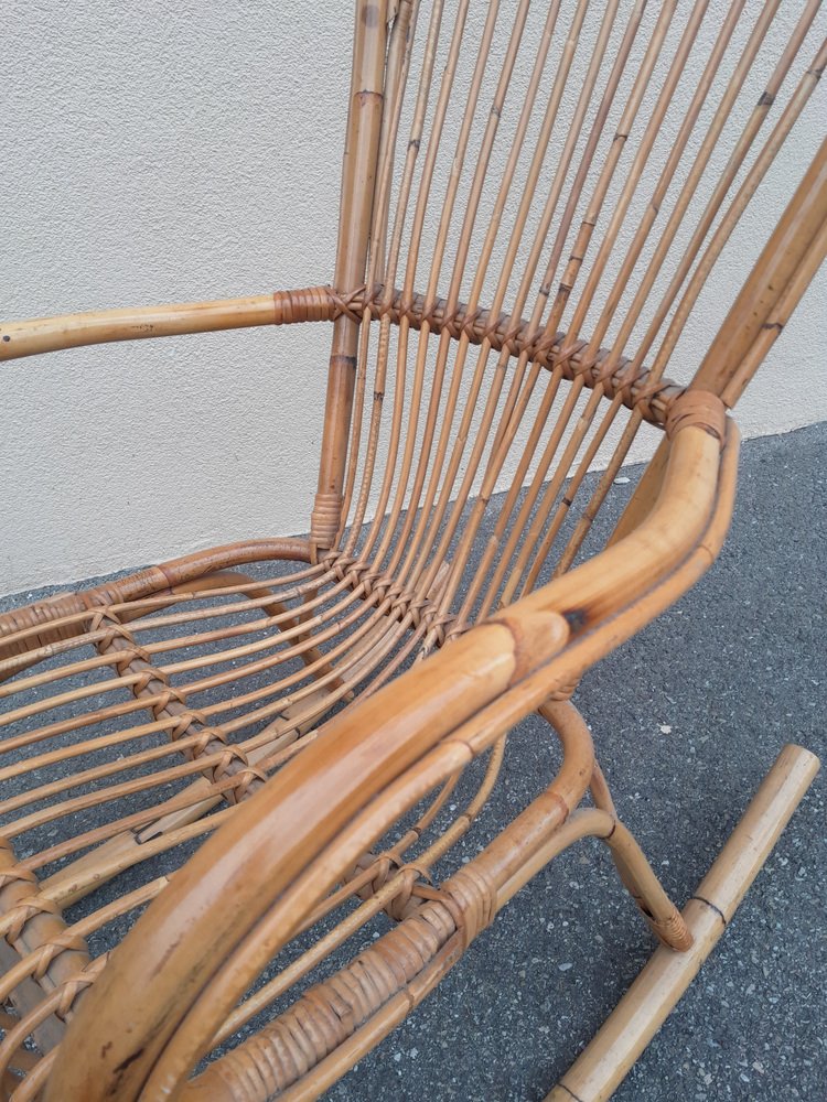 Vintage Adult Rattan Rocking Chair for sale at Pamono
