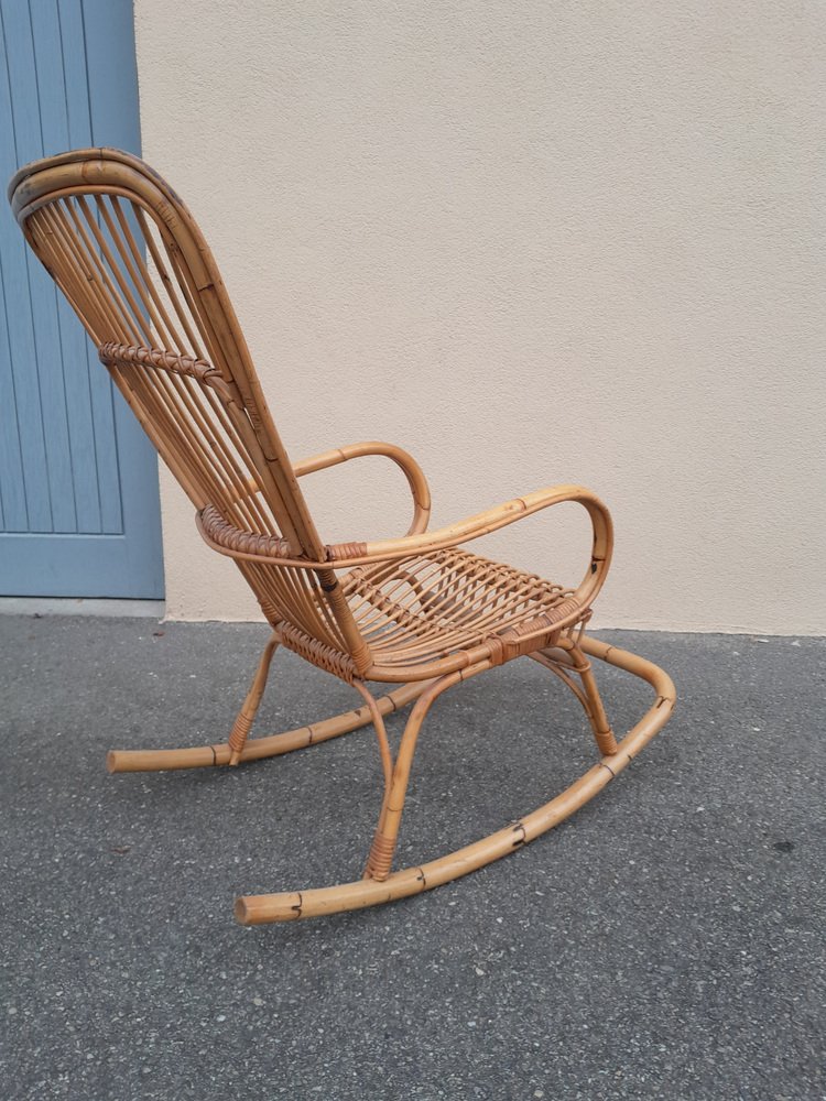 Vintage Adult Rattan Rocking Chair for sale at Pamono