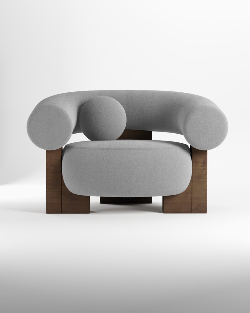 Cassete Armchair in Boucle Light Grey and Smoked Oak by Alter Ego for ...