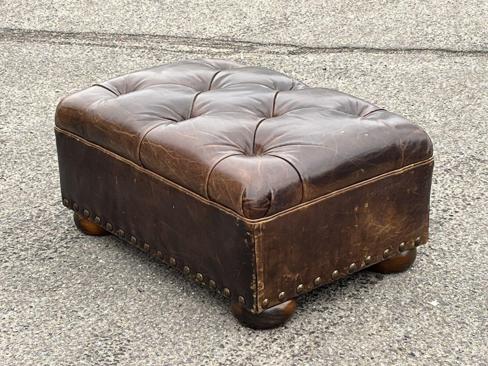 Foot Stool in Brown Leather for sale at Pamono