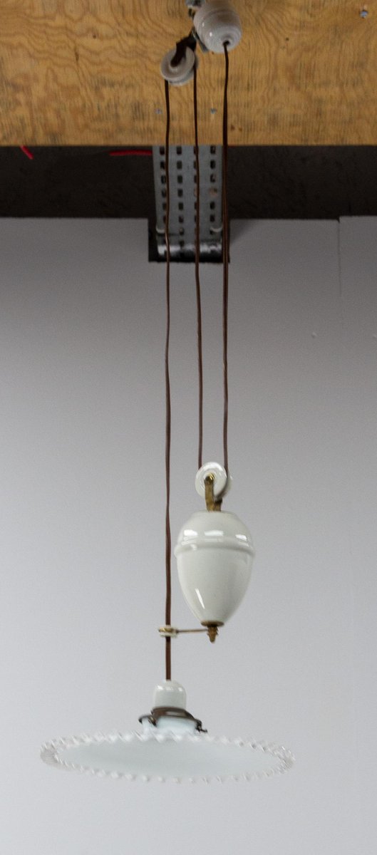 French Counter Weight Ceiling Lamp in Glass, 1900s for sale at Pamono