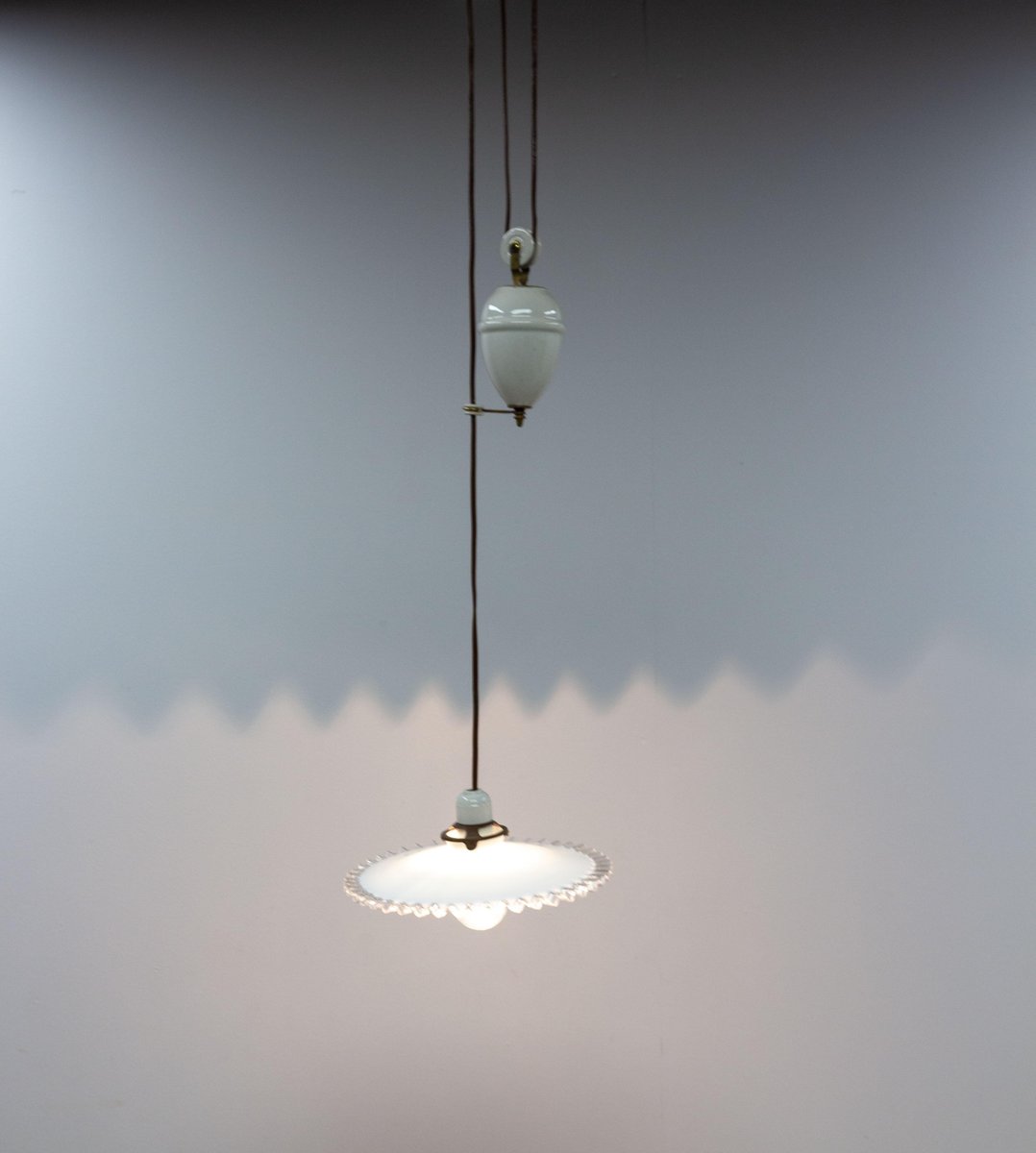 French Counter Weight Ceiling Lamp in Glass, 1900s for sale at Pamono