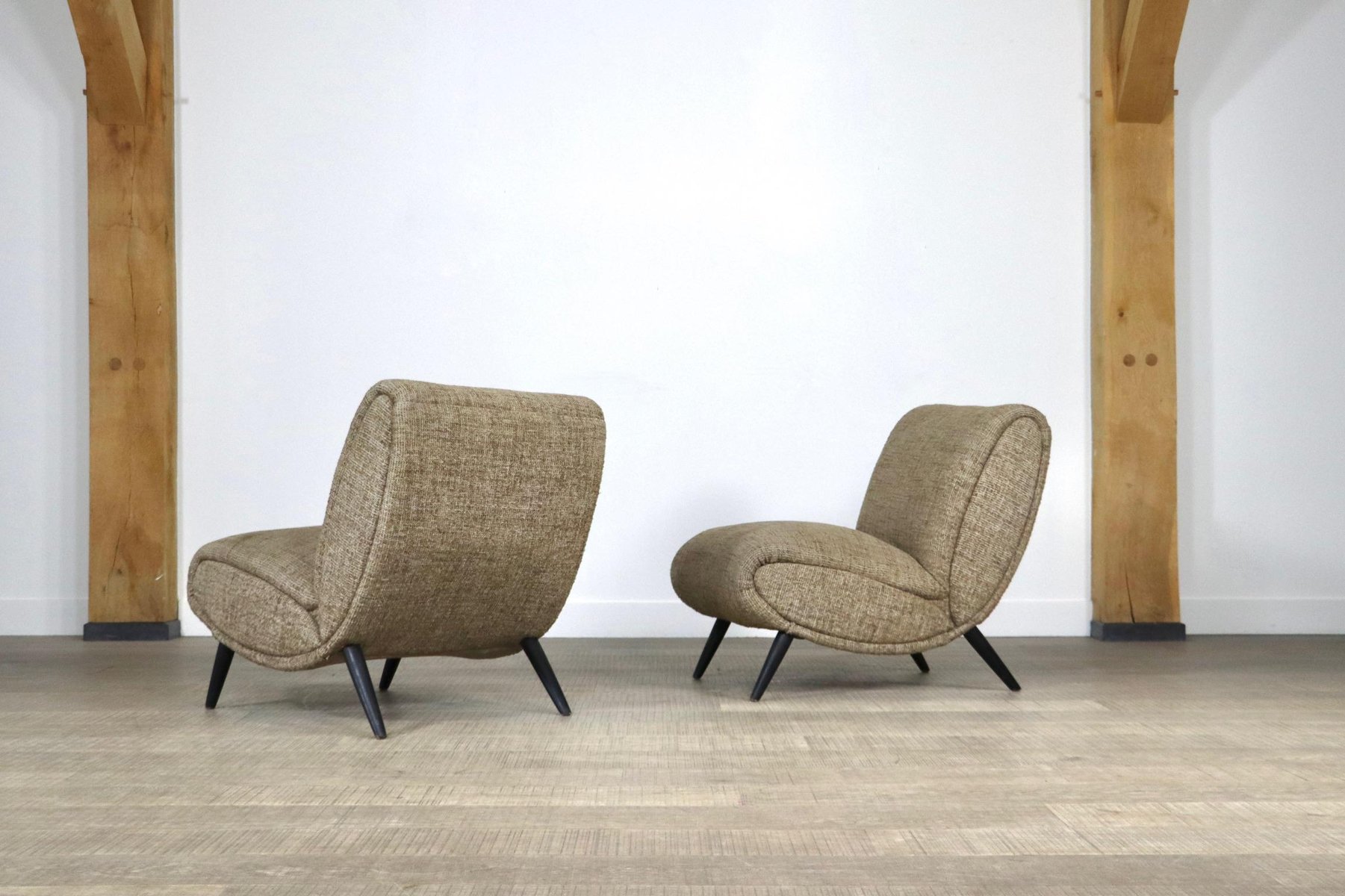 Norman Bel Geddes Armchairs in Birch Wood and Original Wool Fabric ...